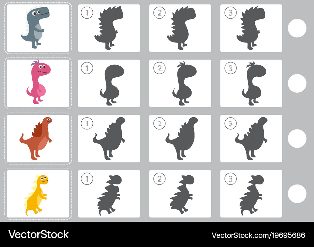 Shadow matching game with cartoon dinosaur Vector Image