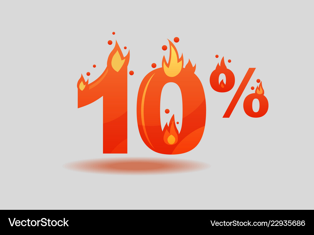 Ten percent discount numbers on fire Royalty Free Vector