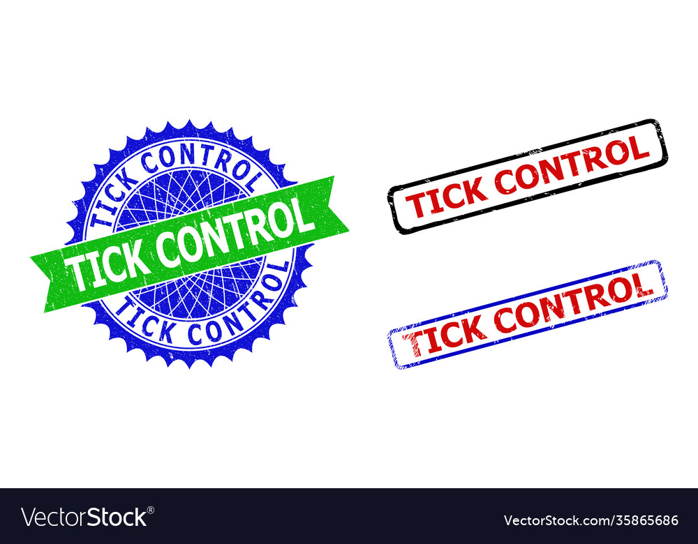 Tick control rosette and rectangle bicolor stamps Vector Image