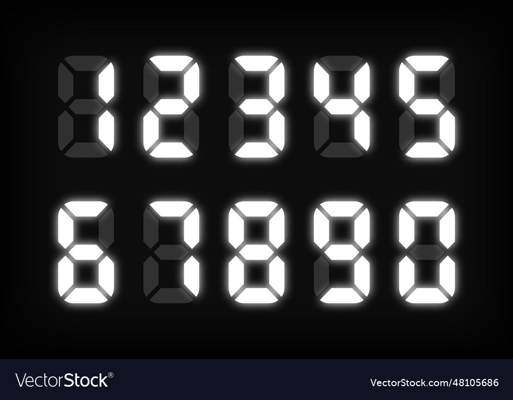 White electronic numbers on black background led Vector Image