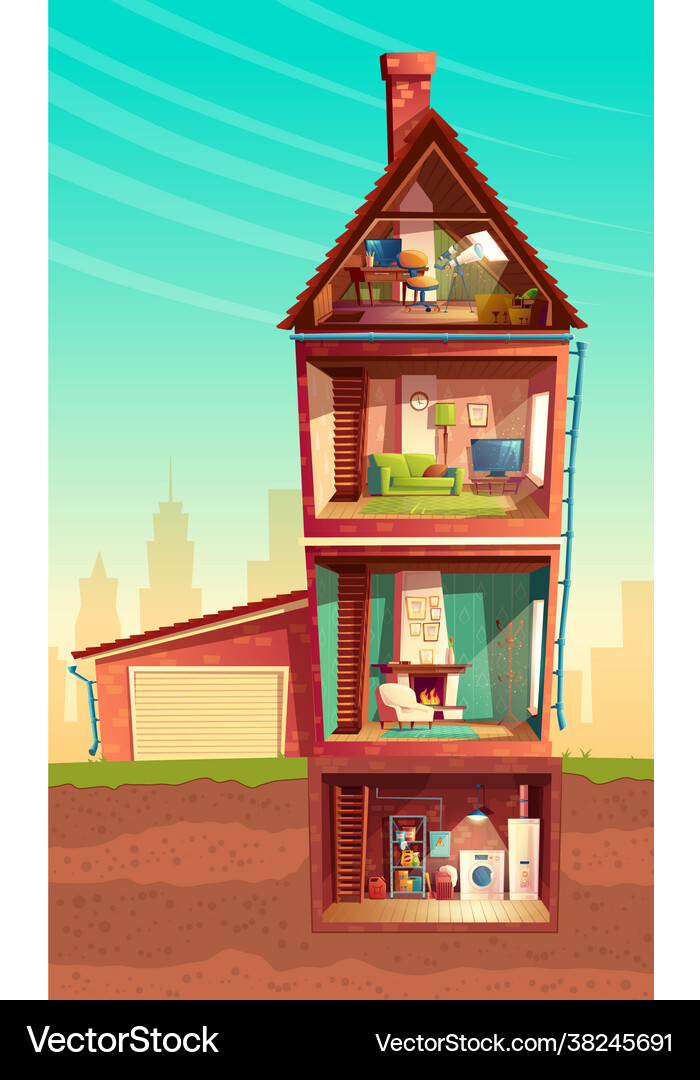 Cartoon multistorey house in cross section Vector Image