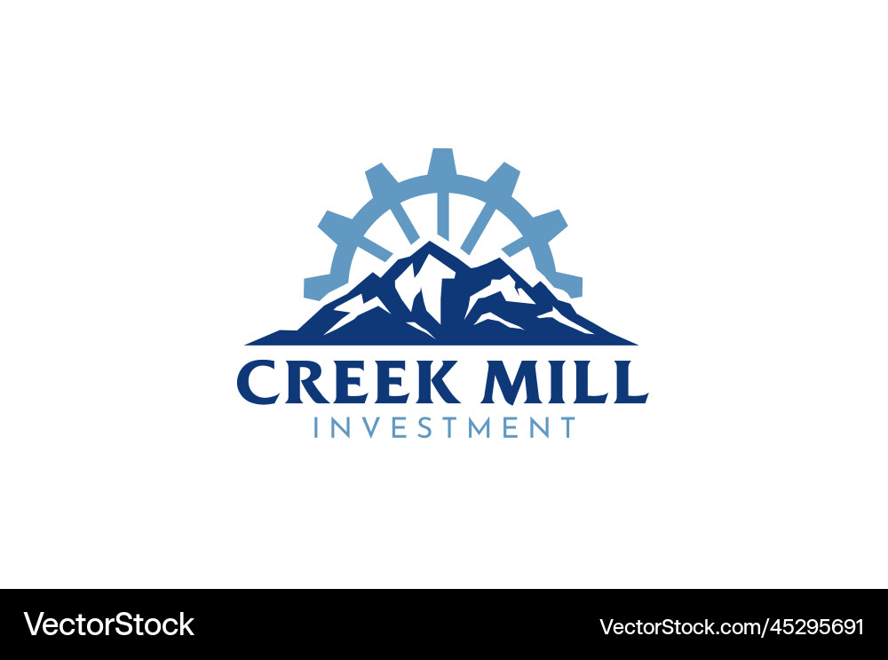 Mountain forest river creek water cog wheel logo Vector Image