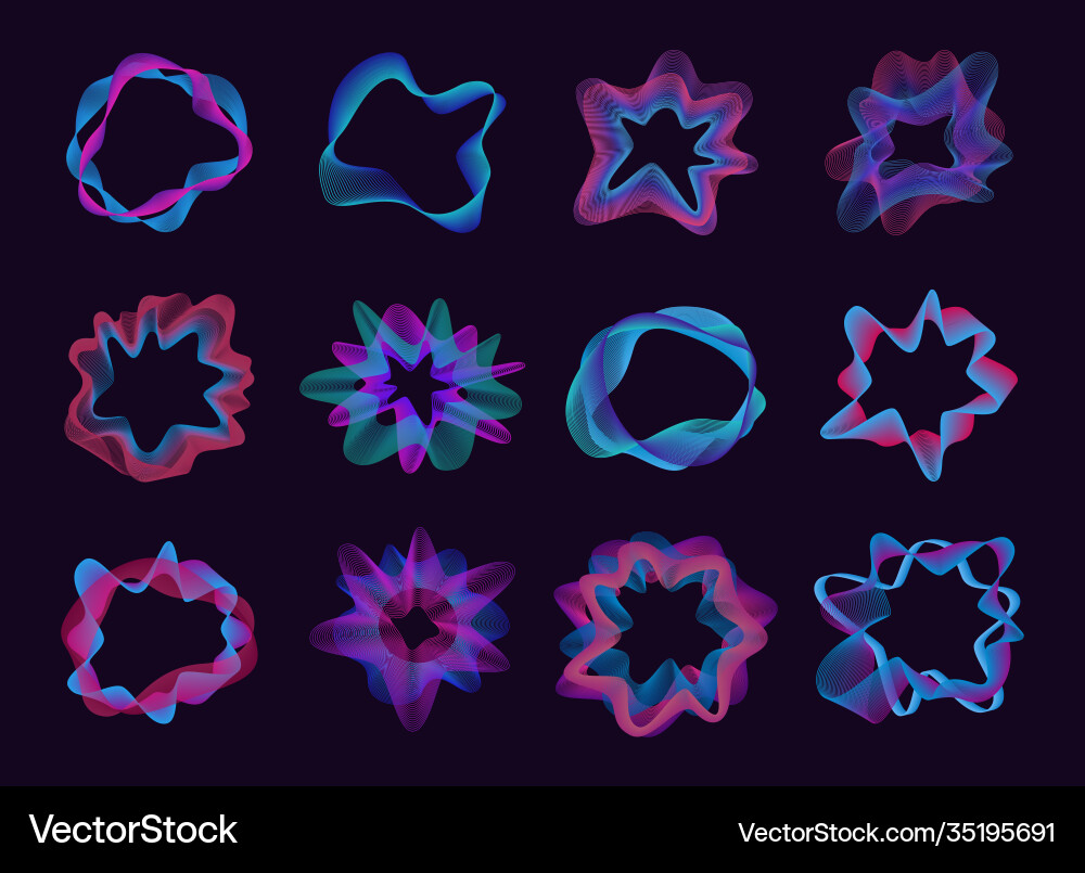 Music sound wave circle set on black background Vector Image