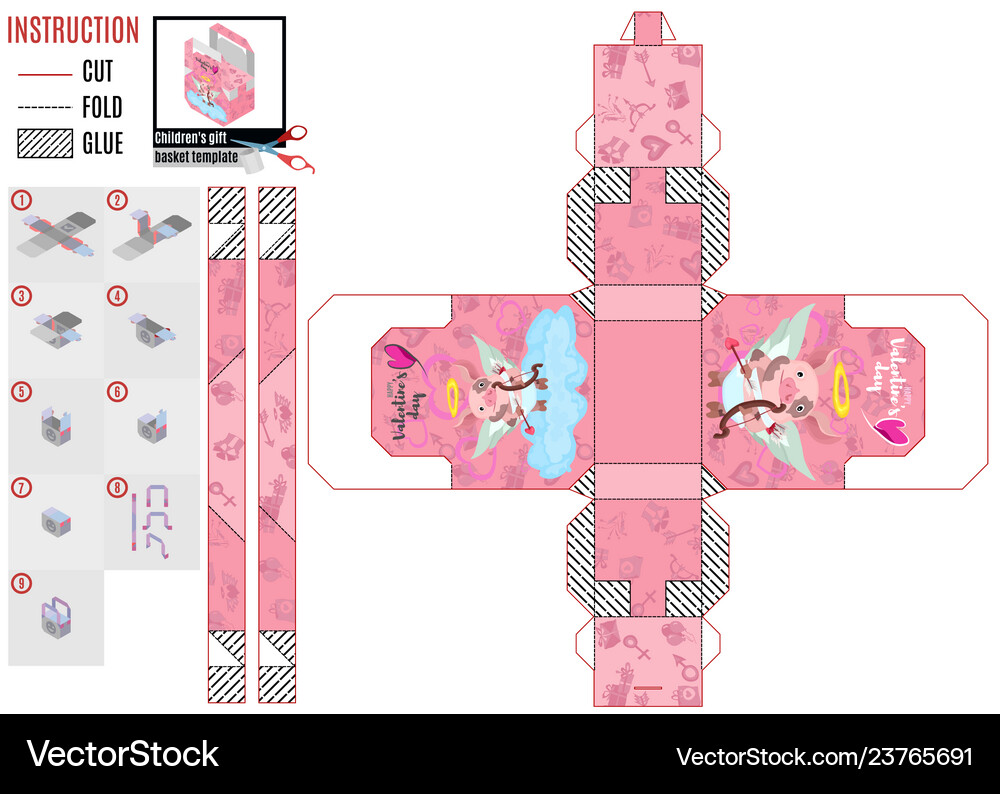 Pink box template with a cupid for valentine39s Vector Image