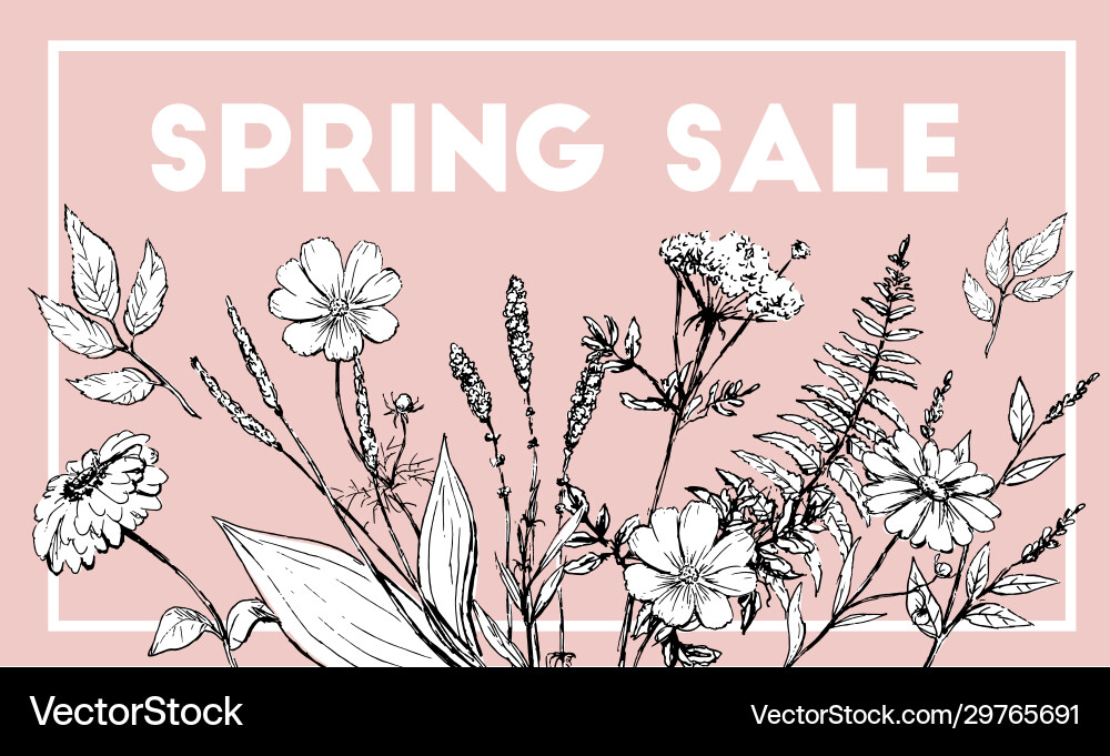 Spring sale word hanging on leaves with strings Vector Image