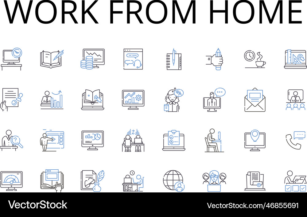Work from home line icons collection remote Vector Image