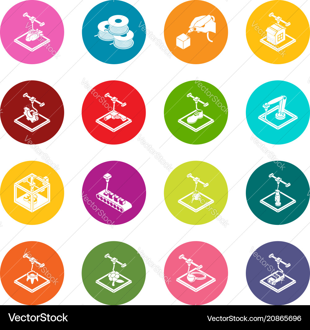 3d printing icons set colorful circles Royalty Free Vector