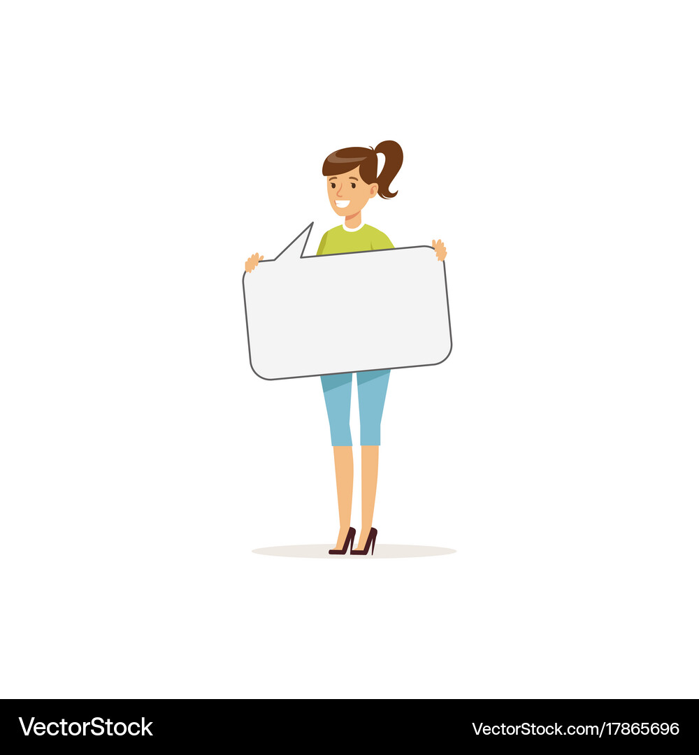Beautiful smiling woman character with empty Vector Image