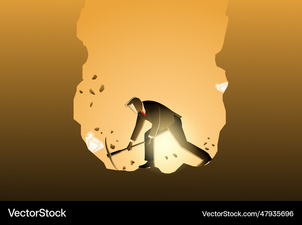 Business concept businessman digging with pickaxe Vector Image