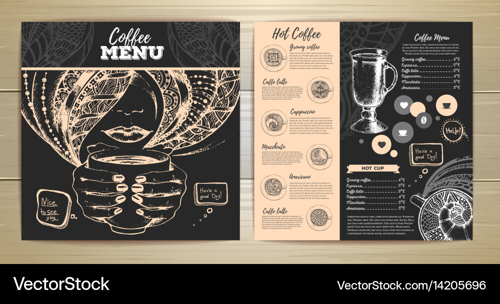 Coffee menu design sketch of cup Royalty Free Vector Image