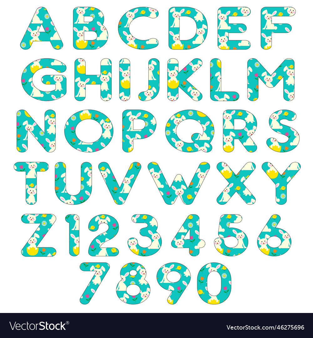 Easter bunny and chick pattern alphabet Royalty Free Vector