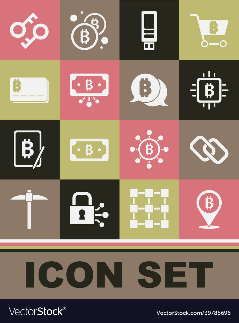 Set bitcoin chain link cpu mining farm usb Vector Image