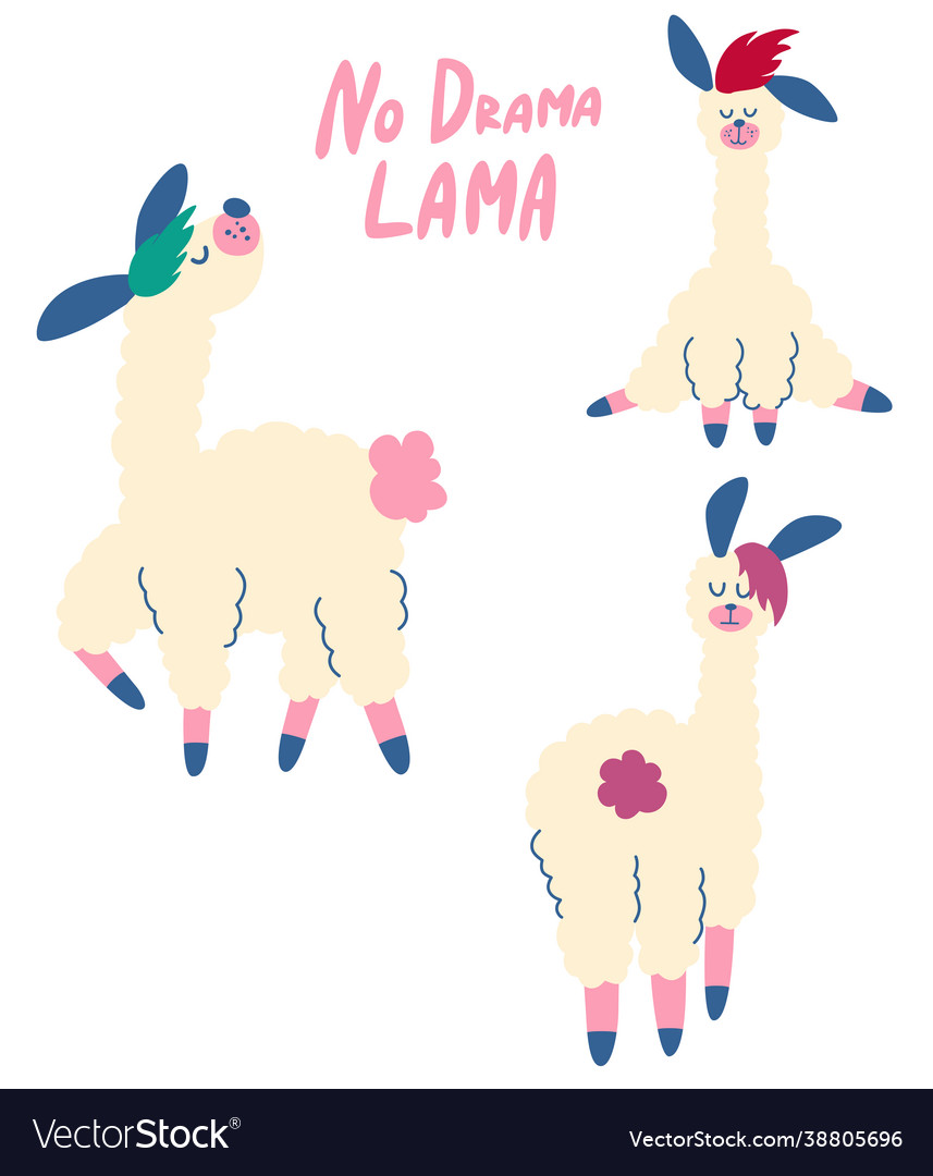Set funny llamas and alpacas cute hand drawn Vector Image