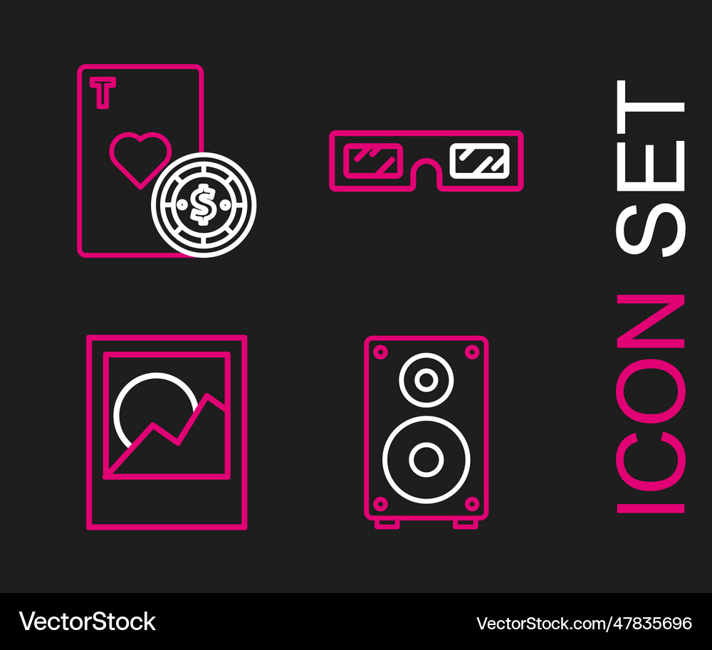 Set line stereo speaker photo frames 3d cinema Vector Image