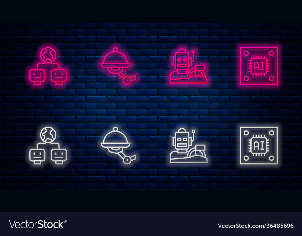 Set line waiter robot robot humanoid driving car Vector Image Set line waiter robot robot humanoid driving car Vector Image