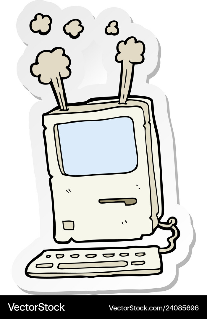 Sticker of a cartoon old computer Royalty Free Vector Image