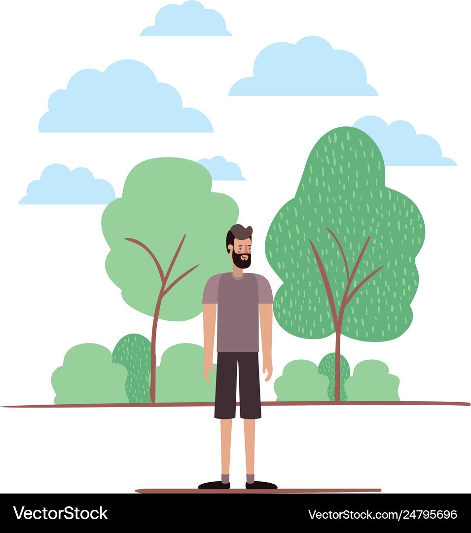 Young man with beard on camp avatar character Vector Image