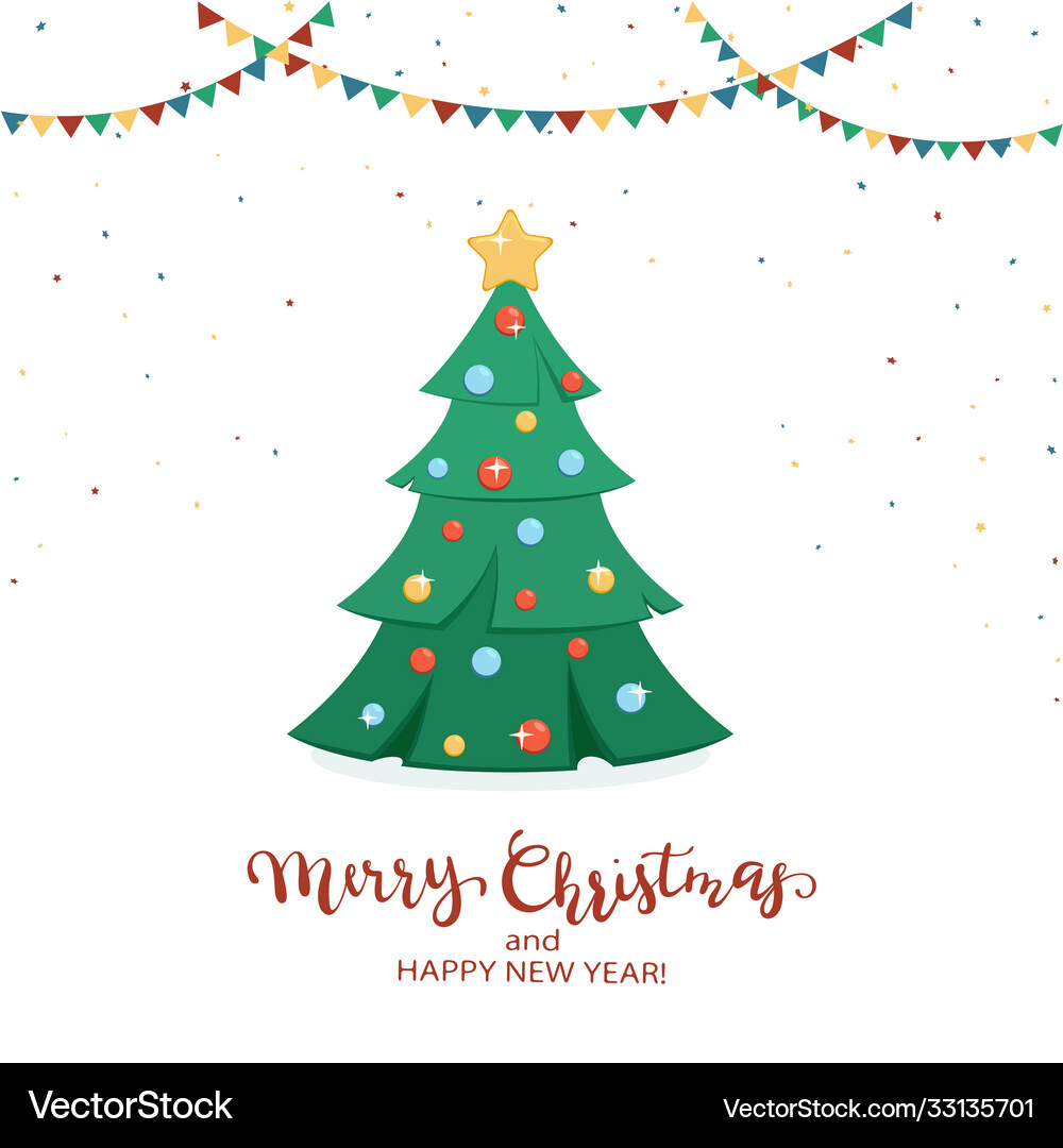 Christmas tree with pennants on white background Vector Image