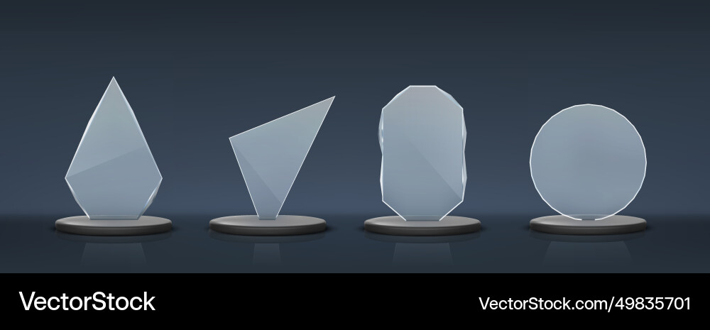 Clear glass trophy awards isolated set glossy Vector Image