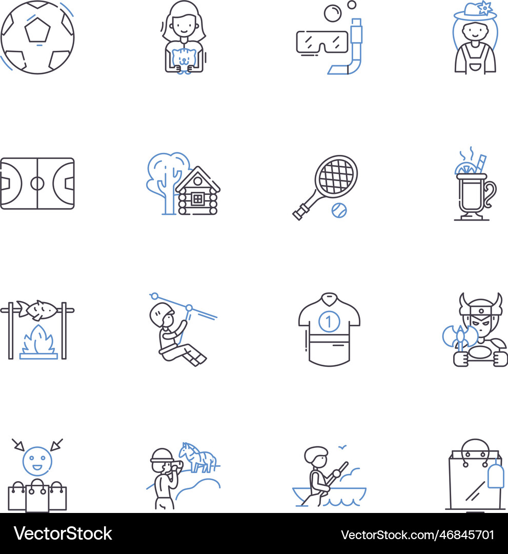 Distraction fun line icons collection slingshot Vector Image