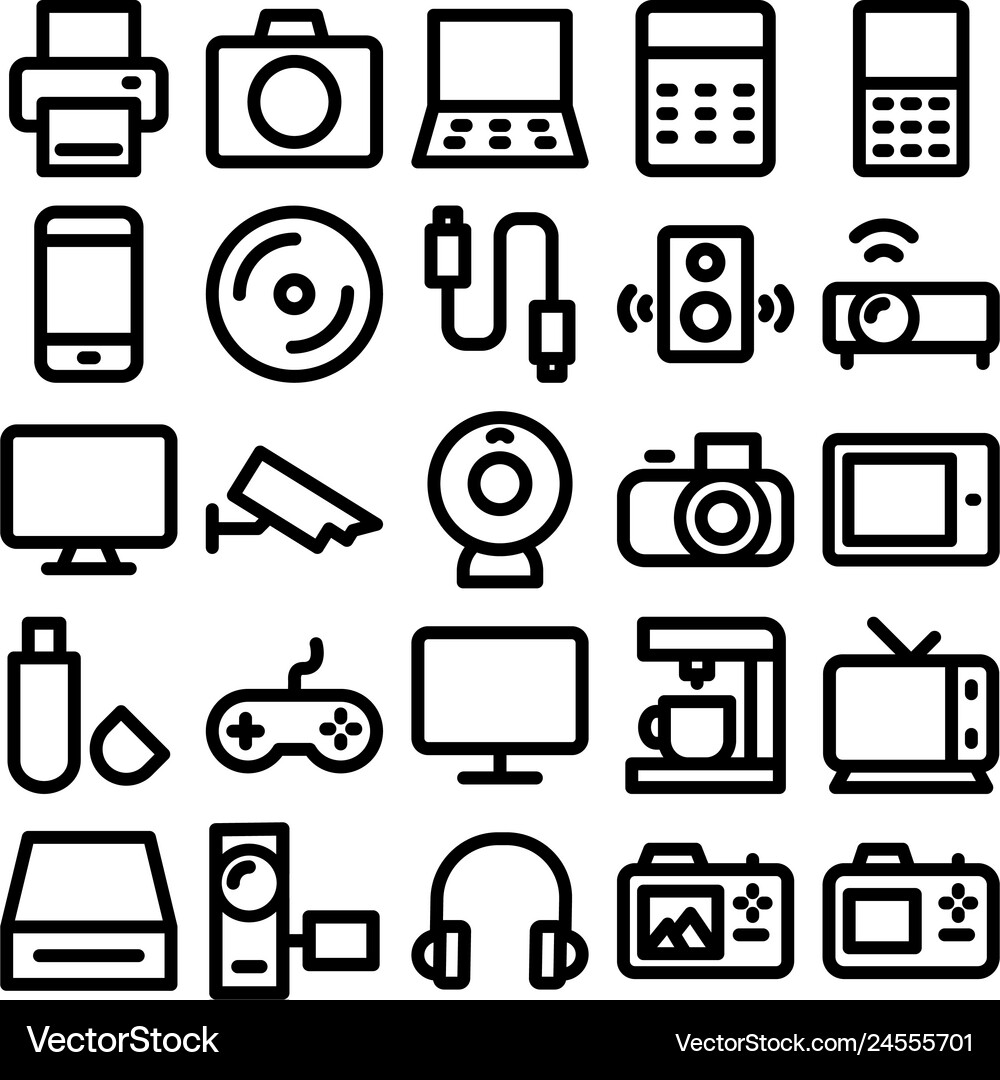 Electronics and devices bold line icons that can Vector Image