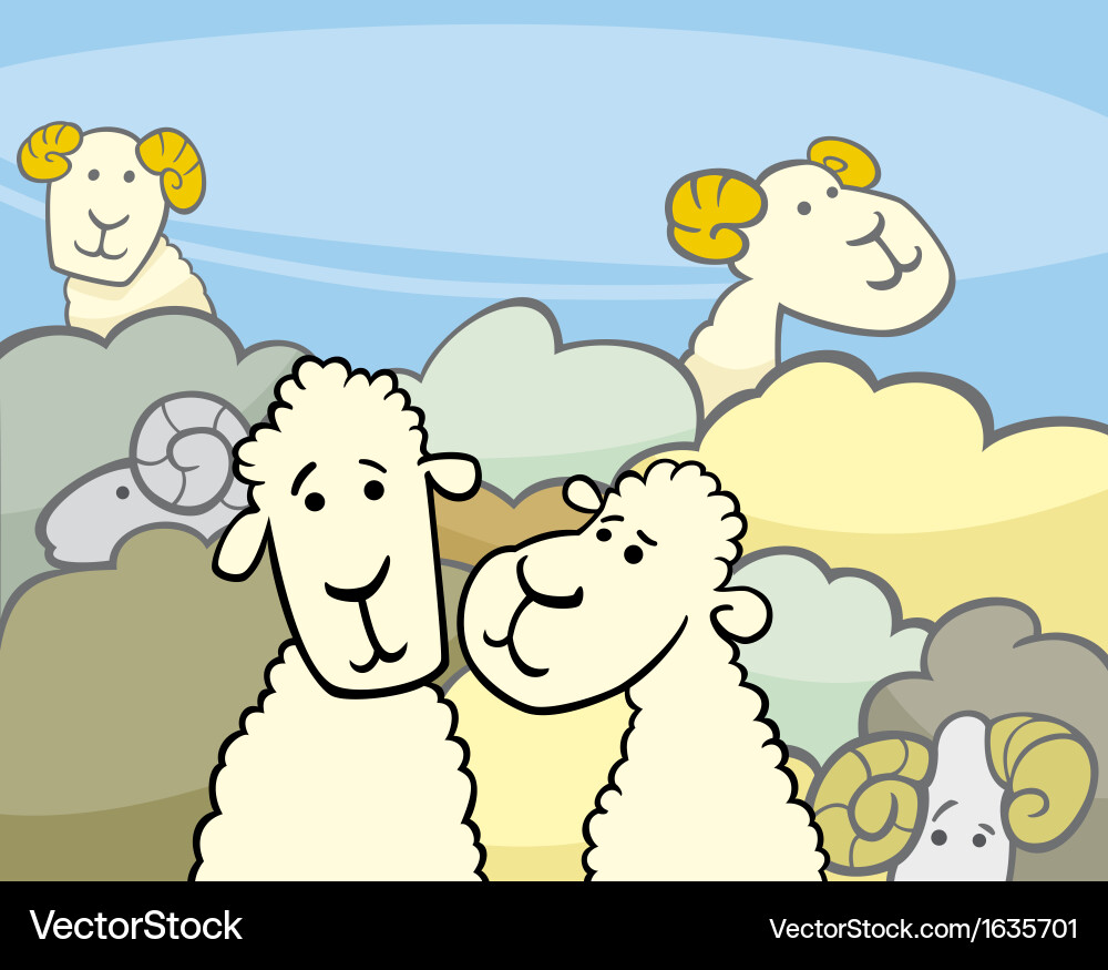 Flock of sheep cartoon Royalty Free Vector Image