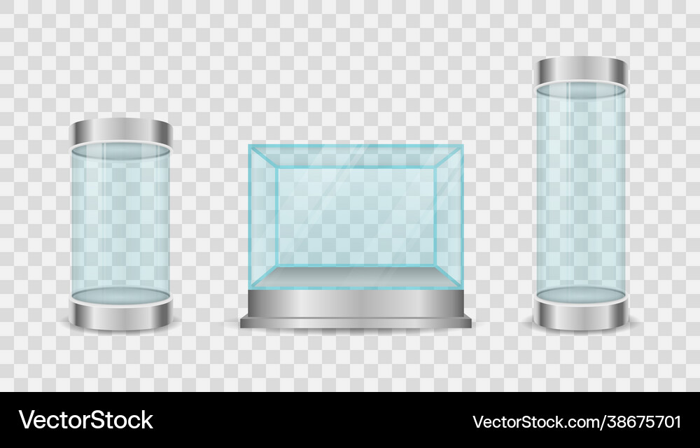 Glass box cylinder crystal cube for showcases Vector Image