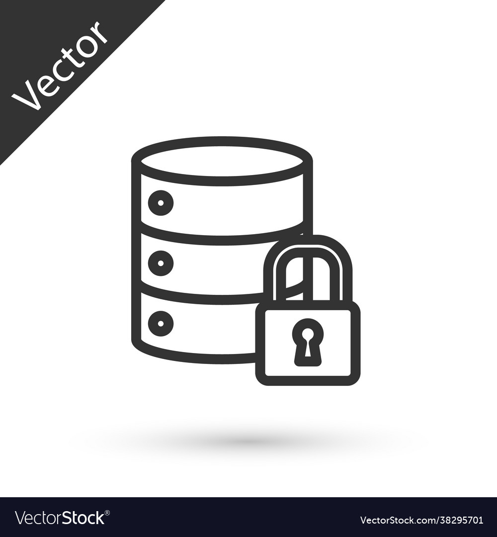 Grey line server security with closed padlock icon