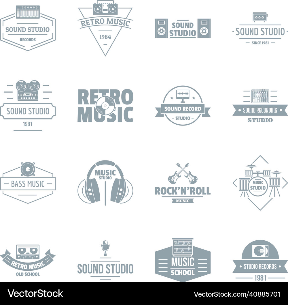 Music studio logo icons set simple style Vector Image