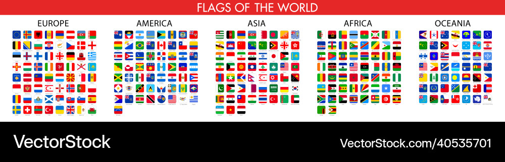 Rounded square flags of world icons every Vector Image