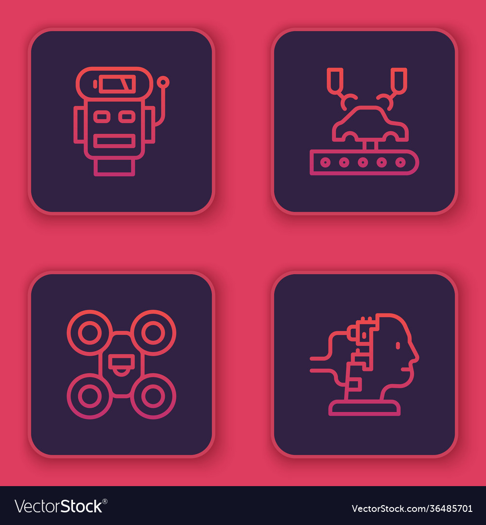 Set line robot low battery charge drone robotic Vector Image Set line robot low battery charge drone robotic Vector Image