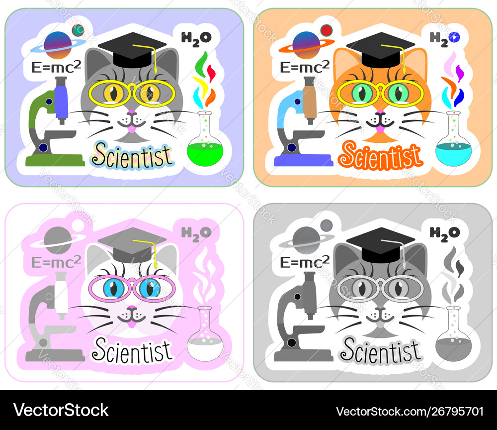 Sticker logo or badge cat scientist flask Vector Image