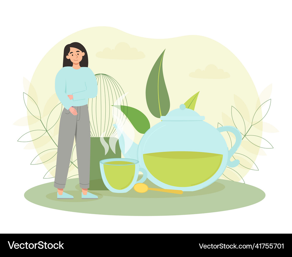 Woman with matcha tea Royalty Free Vector Image