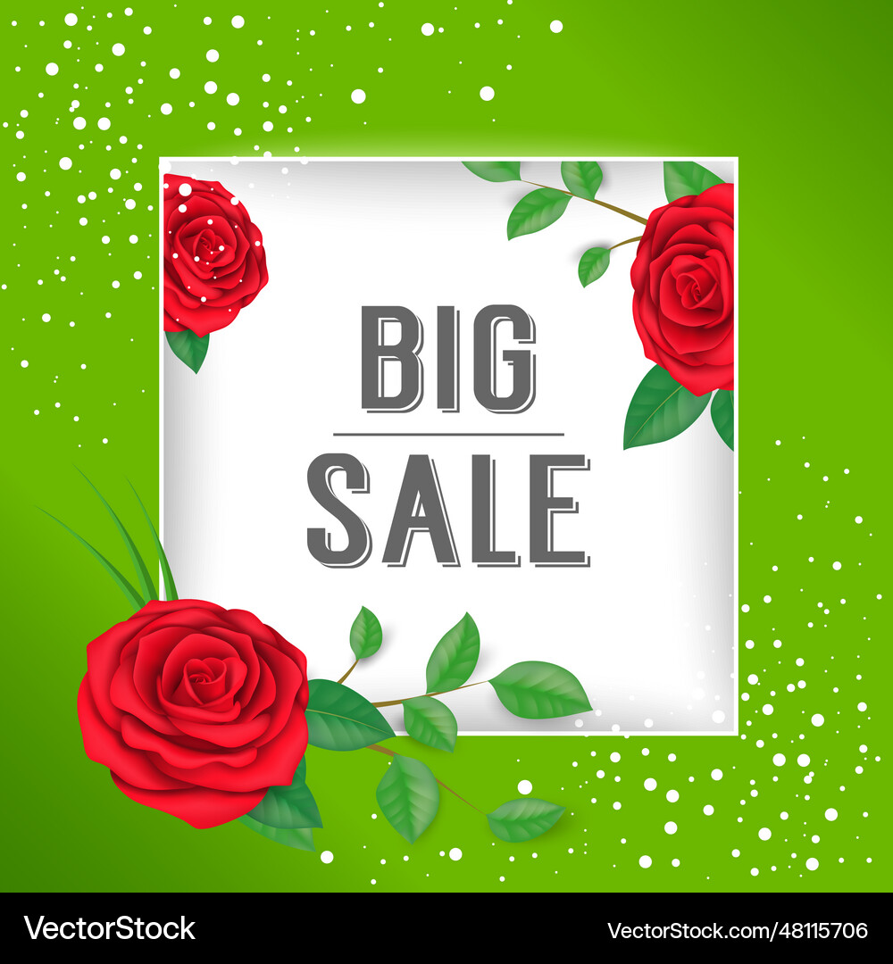 Big sale lettering with roses Royalty Free Vector Image