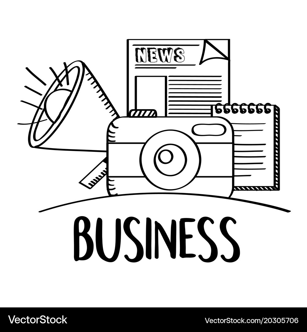 Business phoro camera speaker news doodle Vector Image