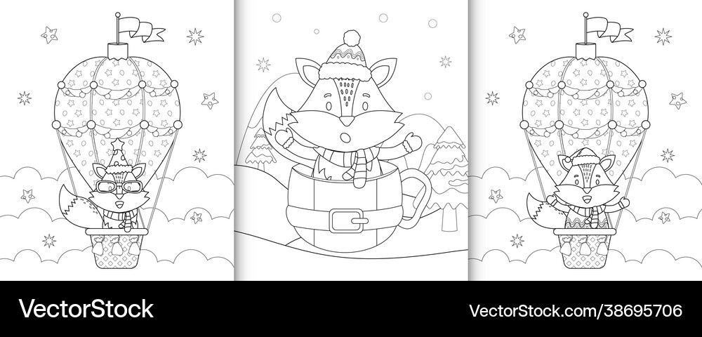 Coloring book with cute fox christmas characters Vector Image