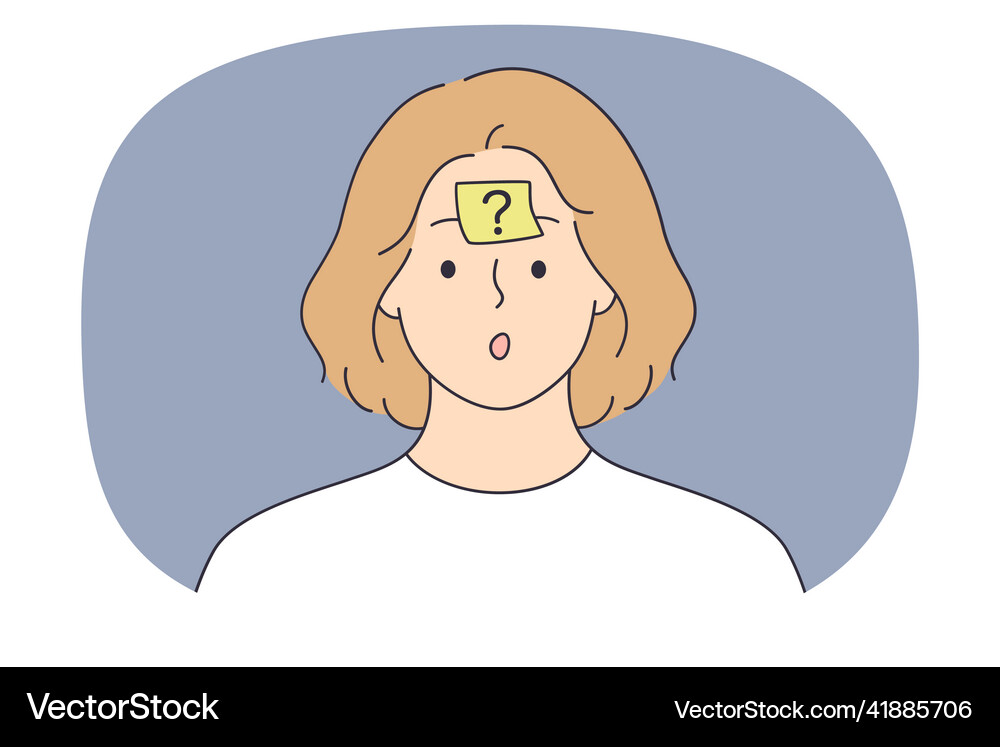 Confused woman have sticker note with question Vector Image