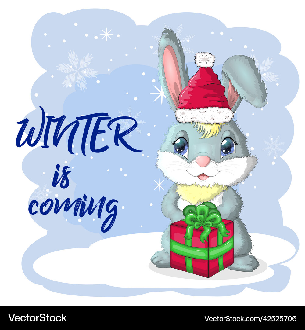 Cute cartoon rabbit in a santa hat Royalty Free Vector Image