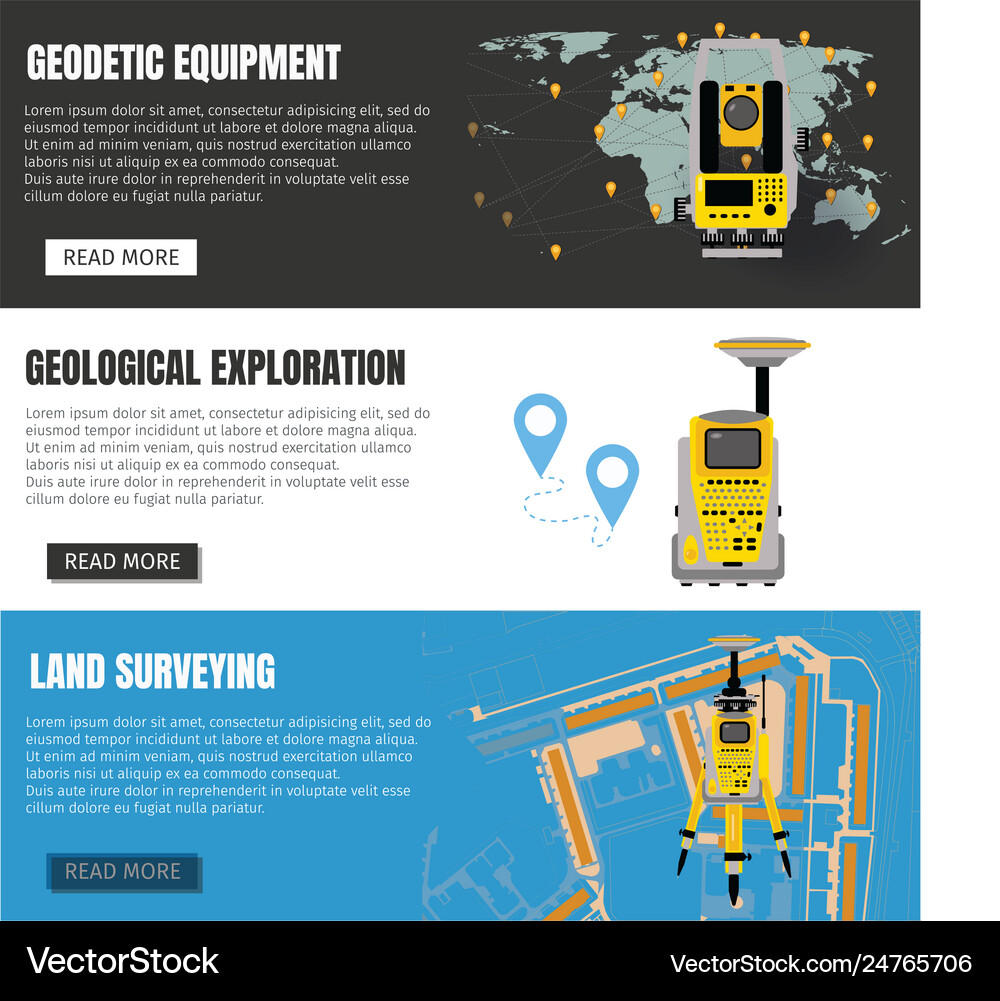 Geodetic measuring equipment banner set Royalty Free Vector