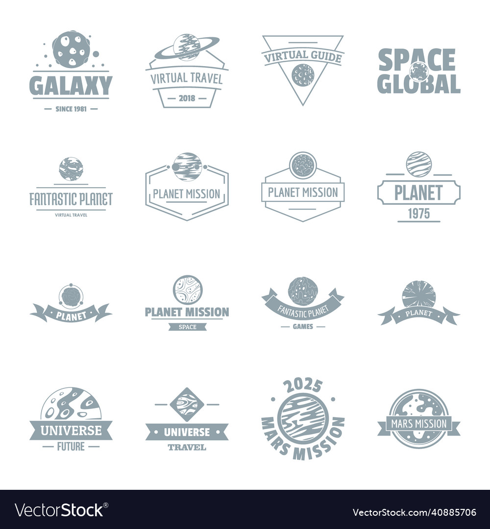 Space planet logo icons set simple style Vector Image