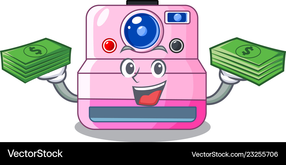 With money instant camera in a shape character Vector Image