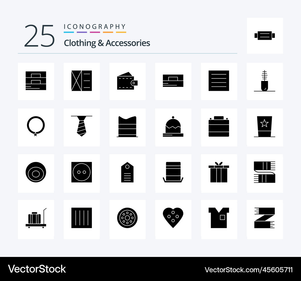 Clothing accessories 25 solid glyph icon pack Vector Image