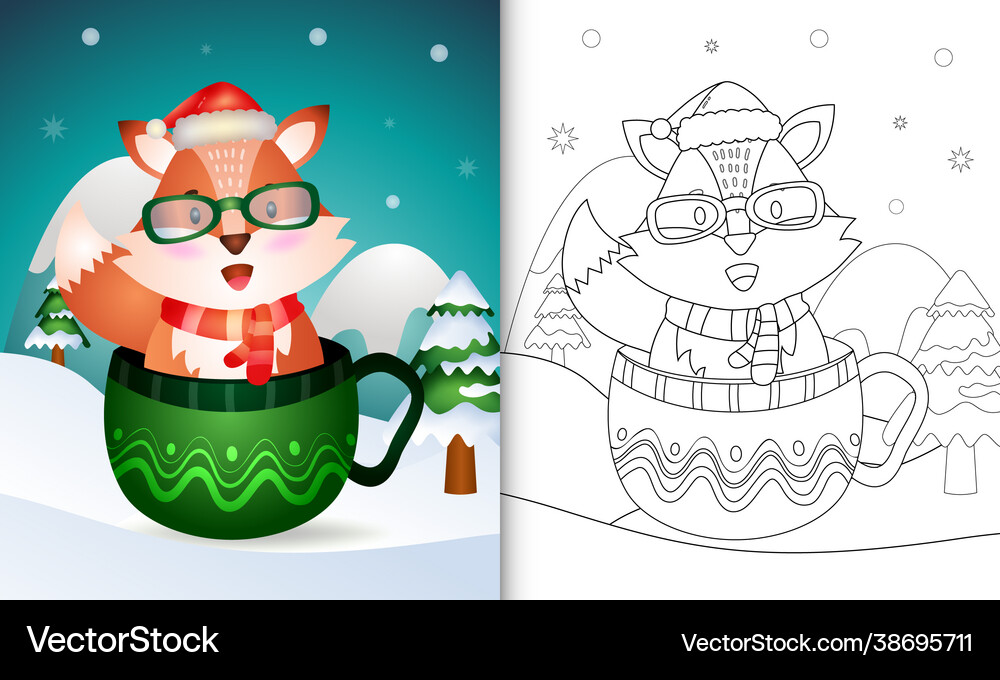 Coloring book with a cute fox christmas Royalty Free Vector