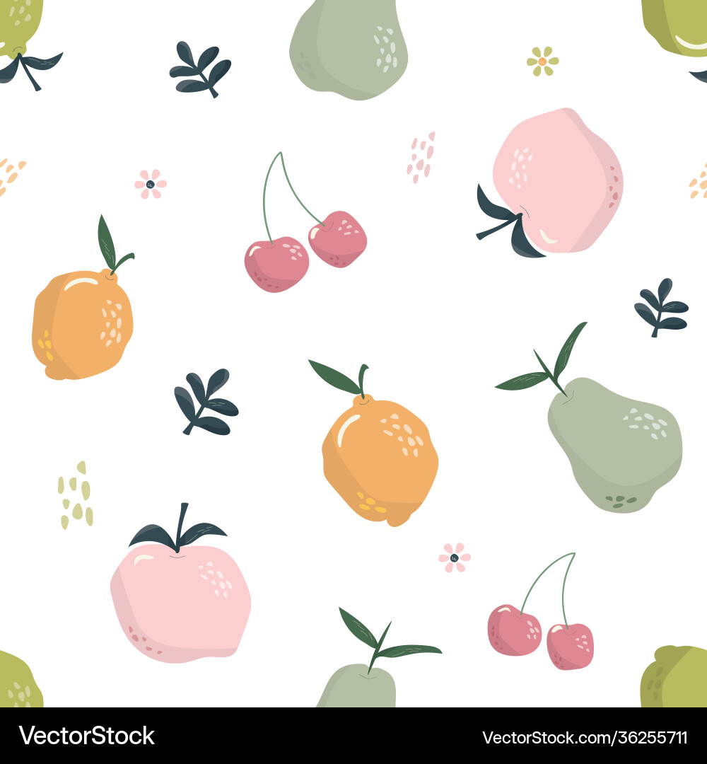 Cute seamless pattern with fruits summer hand Vector Image