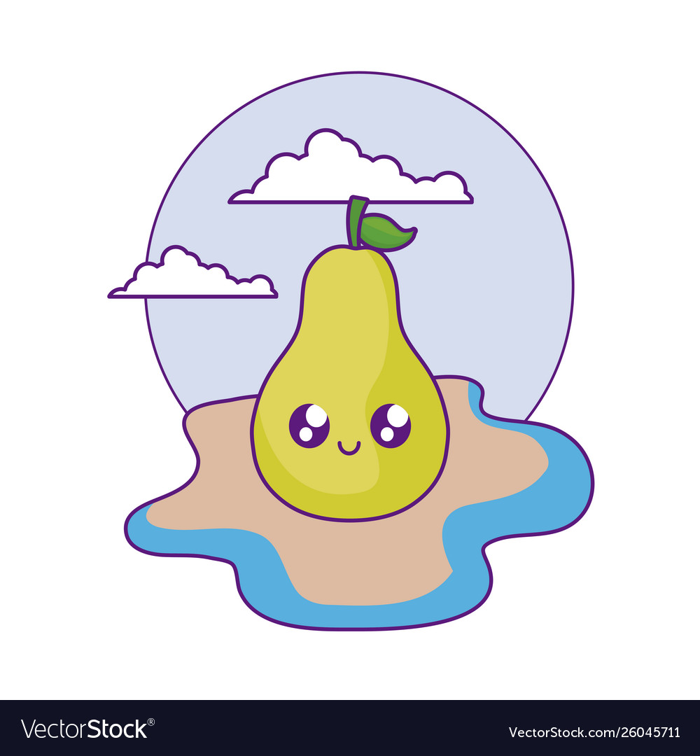 Delicious pear fruit kawaii in beach Royalty Free Vector