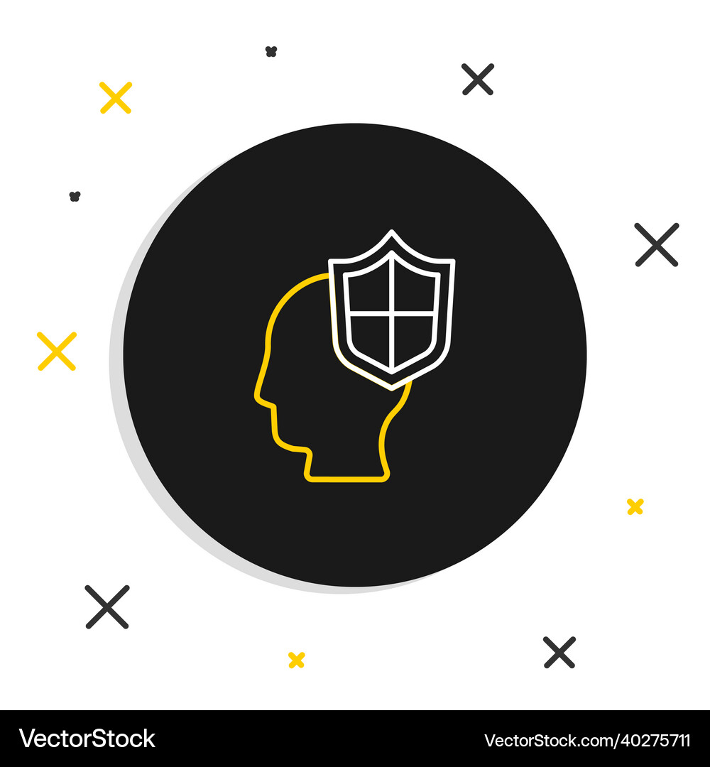 Line human head with shield icon isolated on white