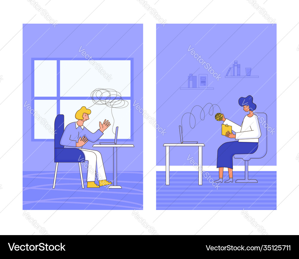 Online stress therapy scene color flat Royalty Free Vector