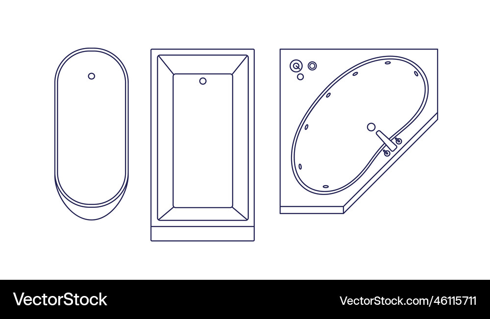 Outlined bath tubs designs top above view corner Vector Image