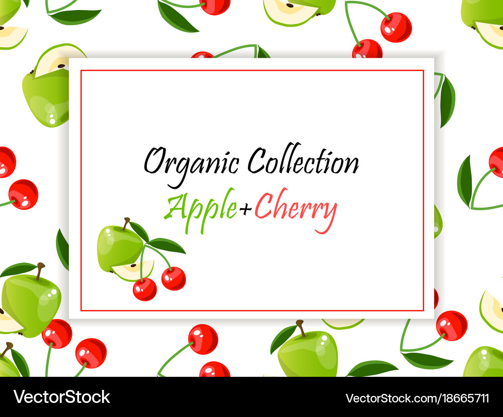 Square cherry and apple label Royalty Free Vector Image