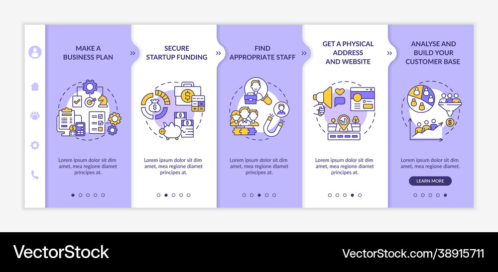 Startup launch process steps onboarding template Vector Image